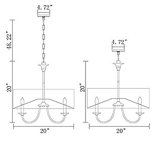 T&A Traditional 5-Light Chandelier with White Linen Drum Shade,20" Simple Chain Pendant Light Lights for Foyer Dining Room Living Room