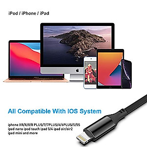 Apple MFi Certified 26FT/8M Lightning Cable - Fast Charging for iPhone 12/11/Pro/X/Xs Max/XR/8 Plus/7 Plus/6s & More - Black