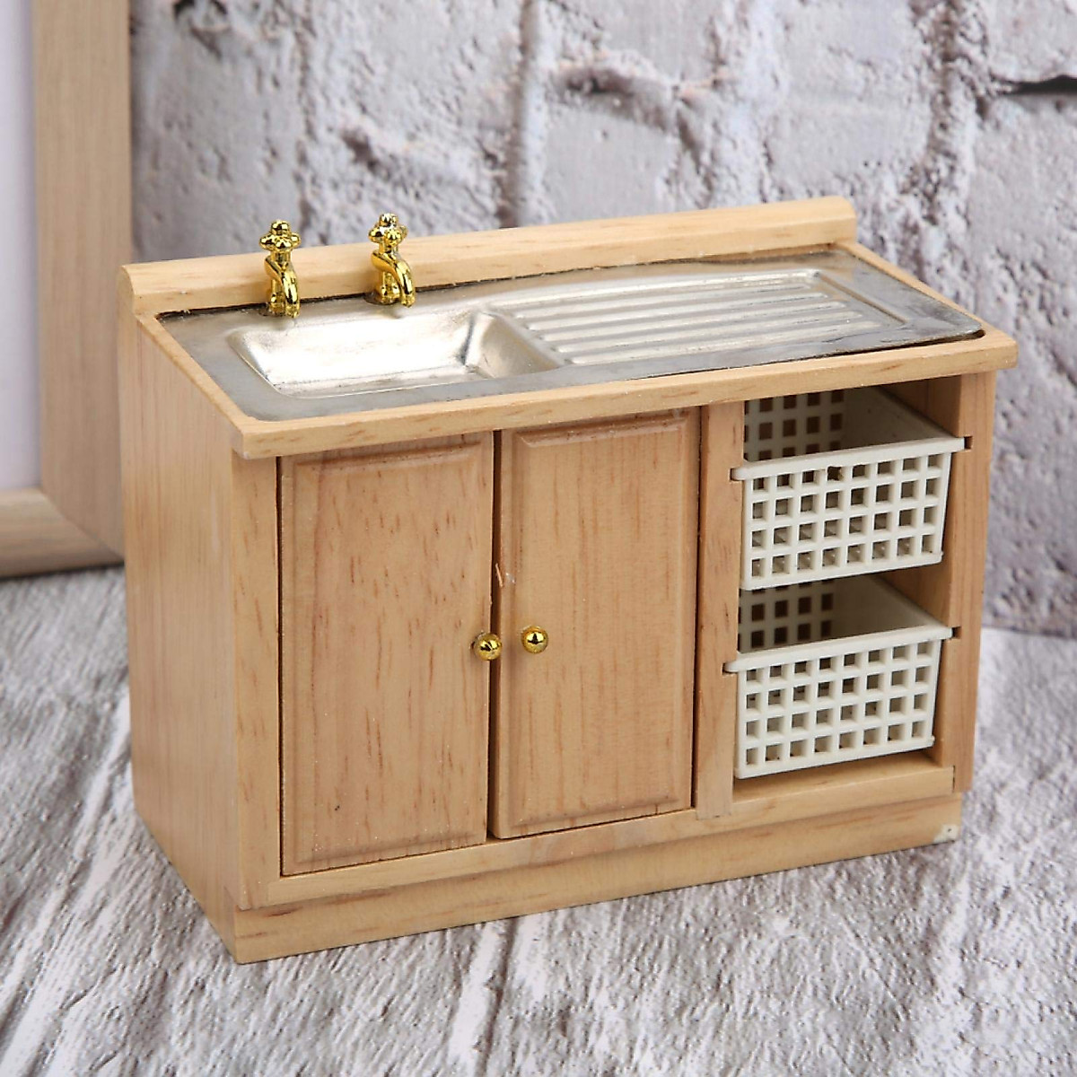 1/12 Miniature Kitchen Sink, Dollhouse Miniature Dish Washing Table, Miniature Dollhouse Accessories For Living Room Dish Washing Table Kitchen Home