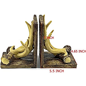 Bellaa Decorative Bookends Antler Rustic Unique Book Ends Home Office Books Shelves Stoppers Holder Nonskid Deer Cabin Decor Mountain Lodge 8 Inch