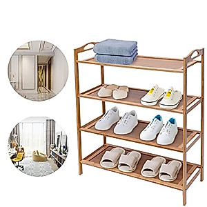 MONIPA Bamboo Shoe Rack Organizer for Entryway, 4 Tier Free Standing Shoe Self Storage for Hallway Closet Living Room