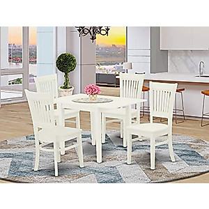 East West Furniture NDVA5-LWH-W Norden 5 Piece Dining Set for 4 Includes a Rectangle Kitchen Table with Dropleaf and 4 Dinette Chairs, 30x48 Inch, Linen White