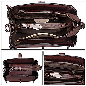 Genuine Leather Crossbody Bag for Women Vintage Handmade Satchel Purse Handbag with Removable Top-Handle Strap (Coffee)