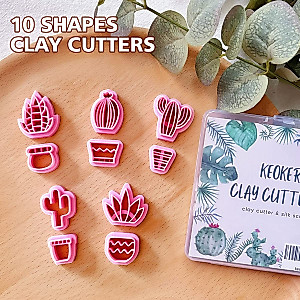 KEOKER Clay Cutters for Polymer Clay Jewelry, Cactus Polymer Clay Cutters for Earrings Jewelry Making, 10 Shapes Potted Plant Clay Earrings Cutters, Clay Cutters (Potted Plant Clay Cutters)