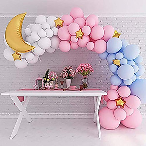 Gender Reveal Decorations Pastel Balloon Garland Arch Kits, 117PCS Blue And Pink White Gold Foil moon with twinkle twinkle little Star Gender Reveal Diy Baby Shower Balloons Party Supplies