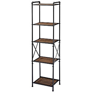 Tajsoon 5-Tier Storage Rack, Adjustable Shelving Unit Storage Shelves, Multipurpose Shelf Display Rack for Living Room, Kitchen, Bathroom, Balcony, Metal, Industrial Style/Black