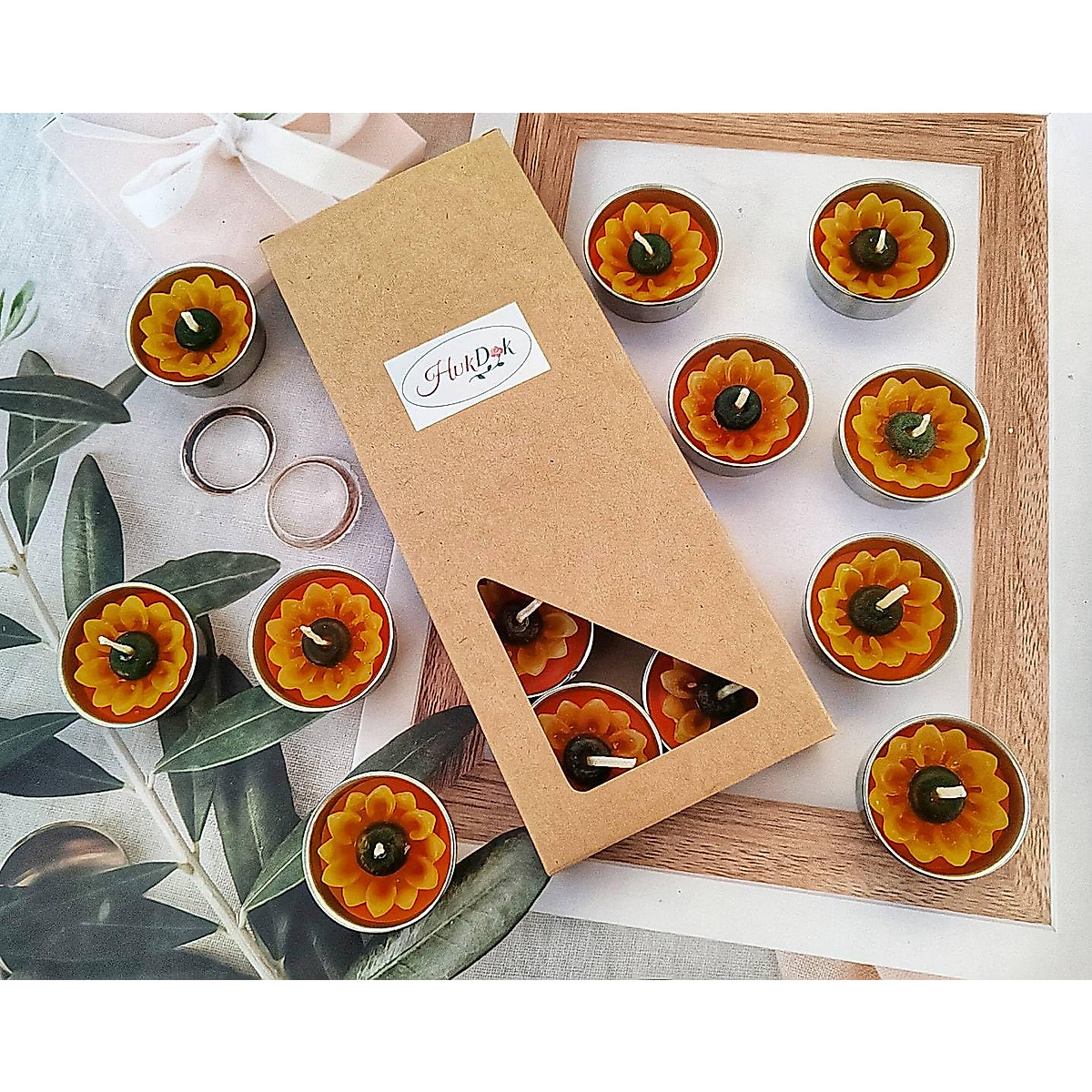 HukDok Flower Shape Tealight Candles for Birthday Party Home Décor Spa Wedding Anniversary Valentine's Day Mother's Day Celebration Baby Shower Decoration. (Sunflower)