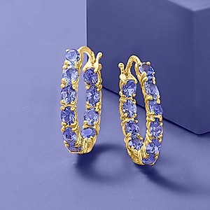 Ross-Simons 3.70 ct. t.w. Tanzanite Inside-Outside Hoop Earrings in 18kt Gold Over Sterling