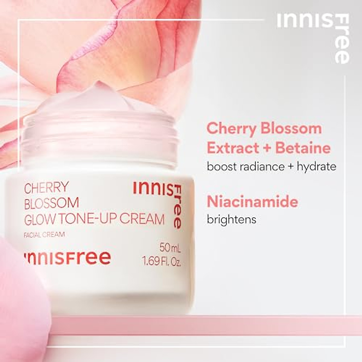 innisfree Cherry Blossom Glow Tone-Up Cream with Niacinamide for Bright, Even Skin Tone, Korean Skincare Gel Moisturizer for Face (Packaging May Vary)