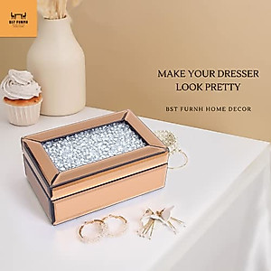 BST FURNH Luxurious Crushed Diamond Large Gold Mirrored Jewelry Box Silver Glass Jewelry Organizer Storage High-end Luxury Big Mirror Box Jewelry Decorative Box