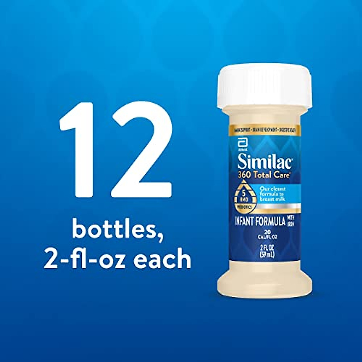 Similac 360 Total Care Infant Formula, with 5 HMO Prebiotics, Our Closest Formula to Breast Milk, Non-GMO, Baby Formula, Ready-to-Feed, 2-fl-oz Bottle (Case of 12)