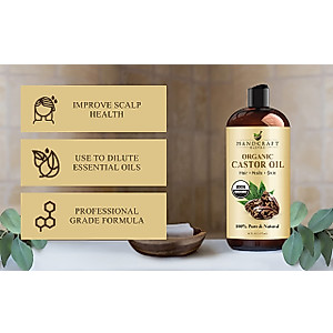 Handcraft Blends Organic Castor Oil - 16 Fl Oz - 100% Pure and Natural - Premium Grade Oil for Hair Growth, Eyelashes and Eyebrows - Carrier Oil - Hair and Body Oil - Expeller-Pressed and Hexane-Free