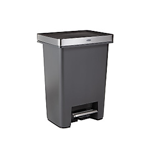 Rubbermaid Premier High-Capacity Step-On Trash Can, 19 Gallon, Single or Dual Stream Trash or Recycling, Charcoal, Stainless-Steel Rim, Lid Lock, Quiet Lid, for Home/Kitchen/Garage/Apartment/Office