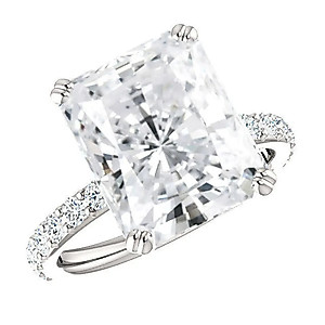 JEWELERYIUM 5 CT Radiant Cut, Colorless Moissanite Engagement Ring, Wedding/Bridal Ring Set, Solitaire Halo Style, Solid Sterling Silver Vintage Antique Anniversary Promise Rings Gift for Her (5)