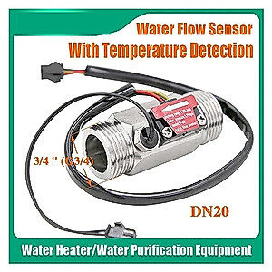 XAXAX Water Flow Meter, Water Flow Sensor Hall Stainless Steel Meter with 6-Point External Ribbon Temperature Detection G3/4 Interface B6,Gallon, QTS, PTS, L, m³