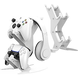 Controller Holder Stand, Universal Metal Material Game Controller Headset Stand Controller Accessories for Gamepad of PS5 / Xbox / PS4 / Switch （White
