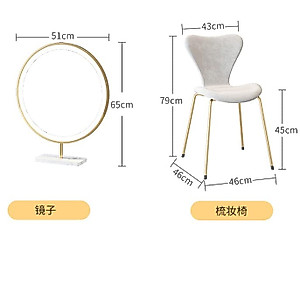 N/A Bedroom Velvet Dressing Table Makeup Table and Chair with Lighted Small Household Dressing Table