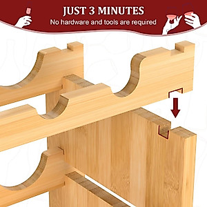 Domax Wine Rack Freestanding Floor - 4 Tiers Stackable Wine Rack 36 Bottle Wine Bottle Holder， Bamboo Wine Holder Wine Storage for Kitchen, Bar, Pantry, Wine Cellar and Countertop (Yellow)