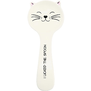 Pavilion Gift Company Cat Licked the Spoon-10 spoon rest, 10", White