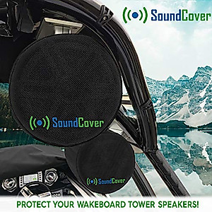 Two Black Heavy Duty Medium Marine Speaker Covers for Round 6.5" & Oval 6x9 Boat Wakeboard Tower Pod Speakers Size H 9.8" x W 9.8" x D 12" - Fits Boss Audio, MCM Custom Audio, Rockville Speakers