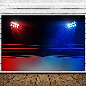 Lighting Boxing Arena Banner Backdrop Background Photo Booth Props Boxing Ring Boxing Match Stadium Sports Wrestling Theme Decor for Boxing Fan Boy Man 1st Birthday Party Favors Supplies Decorations