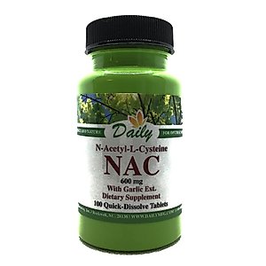 Daily NAC (N-Acetyl-L-Cysteine & Organic Garlic Extract) Tablet - Immune Support Herbal Supplement, Vegan, Quick Dissolve - 1 Bottle
