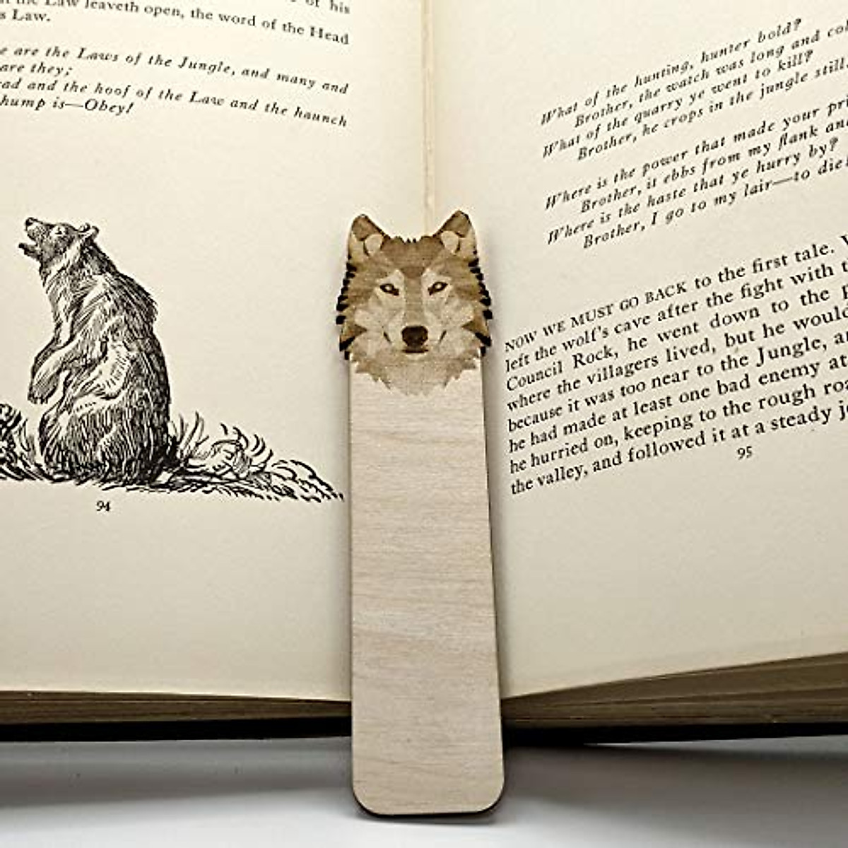 WOLF Engraved Wood Bookmark | Baltic Birch Wooden Geometric Animal Creature Book Mark | Great Gift Idea!