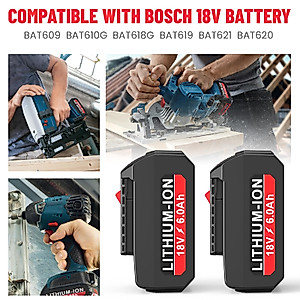 LabTEC 2-Pack 6.0Ah 18V Lithium Battery BAT609 and Battery Charger Kit Compatible with Bosch