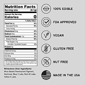 Fancy Sprinkles NYE Collection Rhinestone Silver Bulk Premium Edible Glitter, 100% Edible Glitter for Sparkling Food & Drinks No Taste or Texture (25gm)