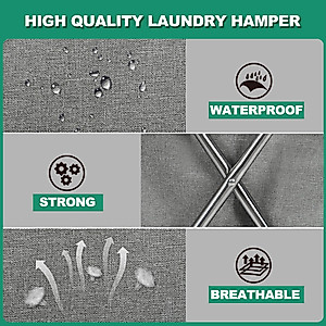 Large Laundry basket, Collapsible Laundry Hamper, Freestanding Waterproof Clothes Hamper with Storage Bag & Metal Frame for Dirty Clothes in Laundry Room Bathroom Home College Dorm Essentials (Grey)
