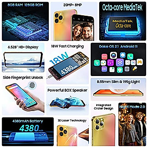 Blackview Android Phone, A95, 8GB+128GB, 4G Dual SIM Unlocked Cell Phones, Android 11 Unlocked Smartphones, 20MP+8MP, 4380mAh Battery 18W Fast Charge, 6.5" HD Face/Fingerprint Unlock, T-Mobile Phone