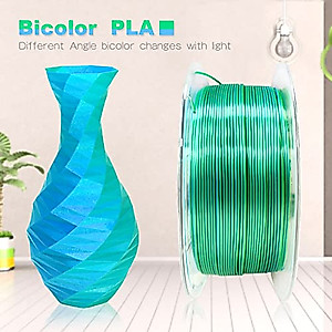 YOUSU Silk PLA Filament 1.75mm, 3D Printer Filament Coextrusion Filament Dual Color, Compatible with Most of 3D Printer, Silk Blue Green 1kg(2.2lbs).