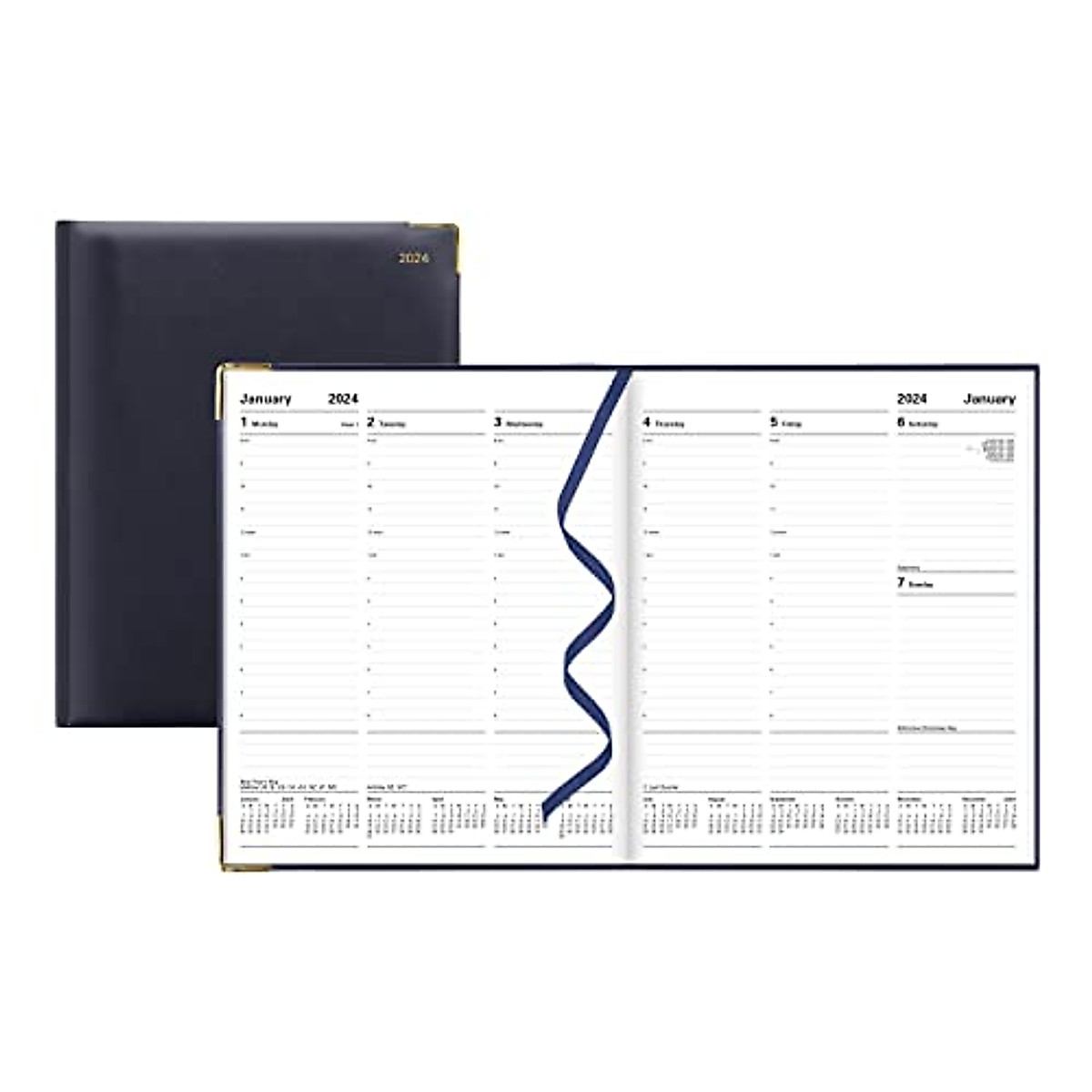 Letts of London Classic Weekly Planner, 12 Months, January to December, 2024, Appointments, Gold Corners, Quarto Size, 10.25" x 8.25", Blue (C32YBE-24)