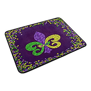 xigua Mardi Gras Bath Curtain Rugs Sets 2 Pcs,Mardi Gras Lily and Shimmer Beads Bathroom Theme Set with Shower Curtain and Non-Slip Carpet -12 Hooks-60X72in