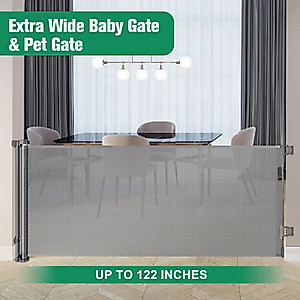 122 Inch Retractable Baby Gates Indoor and Outdoor Extra Wide Baby Gate for Large Openings Extra Long Baby Gate for Doorway Extra Large Retractable Dog Gate for Stairs Outdoor Deck Gate Pet Gate