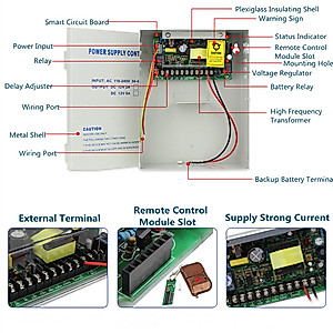 Power Supply Box, 110 to 240VAC to 12VDC Door Access Control System Switching Power Supply Box Security System UPS Variable Frequency Power Supply Box
