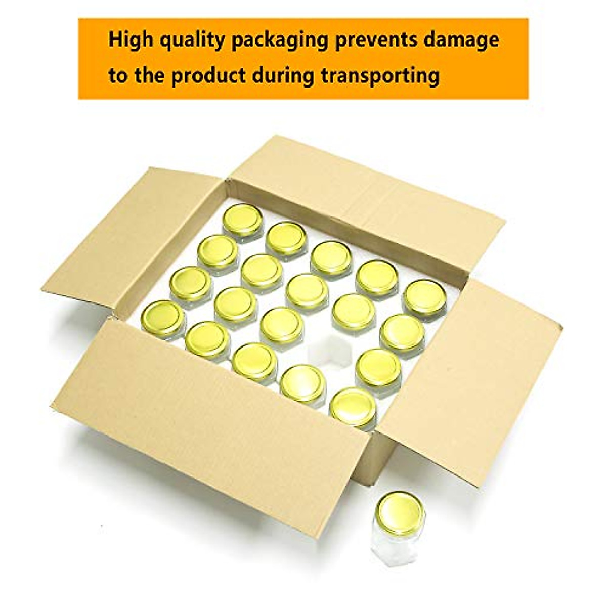 Encheng 10 oz Hexagon Jars,Clear Glass Jars With Lids(Golden),Mason Jars For Honey,Foods,Jams,Liquid,Herb Jars Spice Jars Canning Jars For Storage 20 Pack