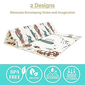 JumpOff Jo - Large Waterproof Foam Padded Play Mat for Infants, Babies, Toddlers, Play Pens & Tummy Time, Foldable Activity Mat, 70 in. x 59 in. - Octopus Treasure