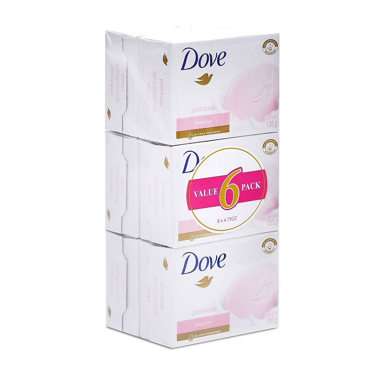 Dove Beauty Cream Bar Soaps, Pink/Rosa - 135g / 4.76oz x 6 Pack6