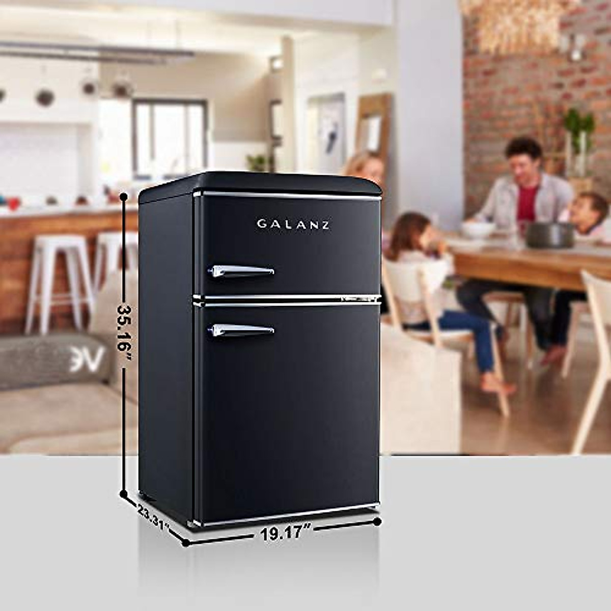 Galanz Retro Compact Mini Fridge with Freezer, 2-Door, Energy Efficient, Small Refrigerator for Dorm, Office, Bedroom, 3.1 cu ft, Black