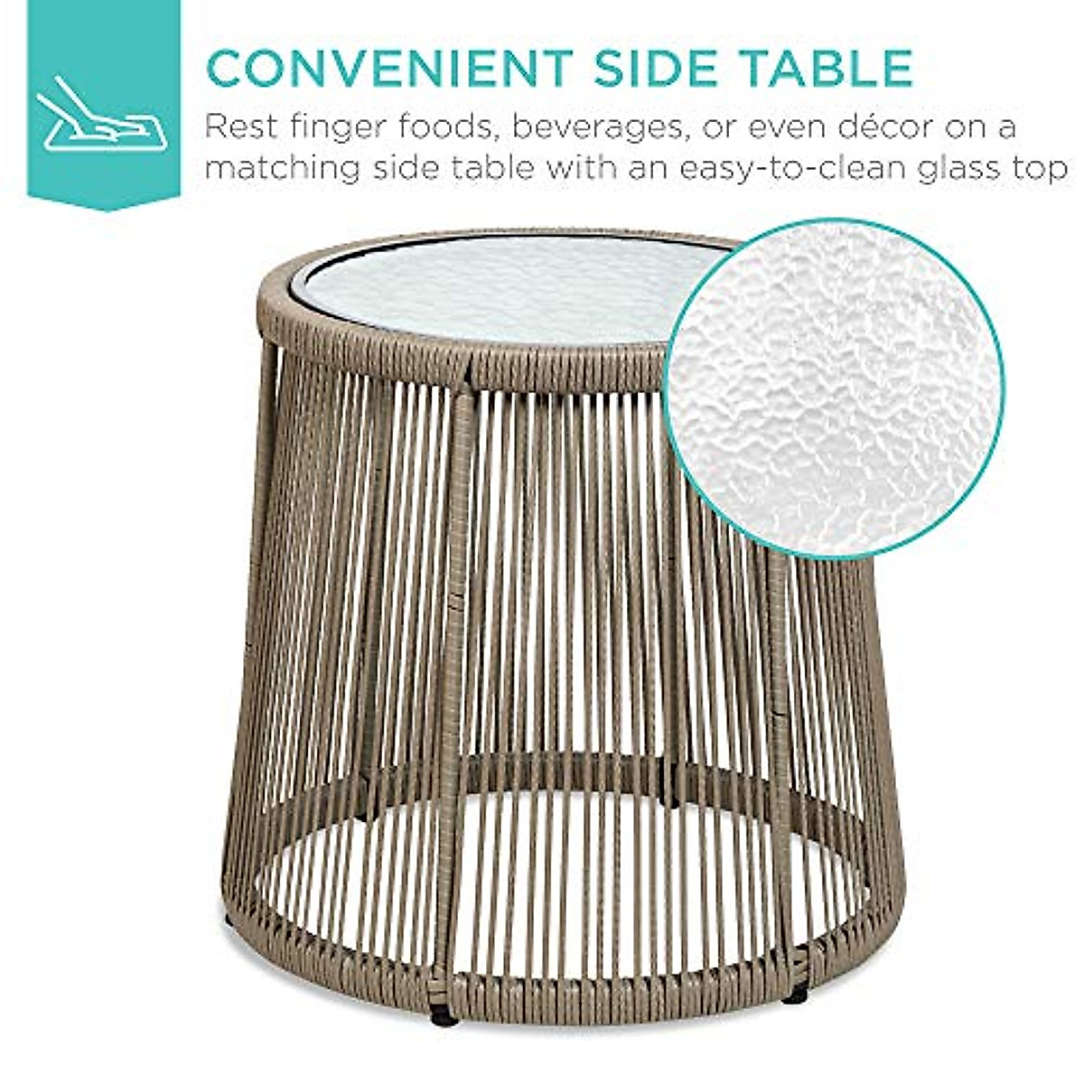 Best Choice Products 3-Piece Patio Conversation Bistro Set, Outdoor All-Weather Wicker Furniture for Porch, Backyard w/ 2 Wide Ergonomic Chairs, Cushions, Glass Top Side Table - Tan