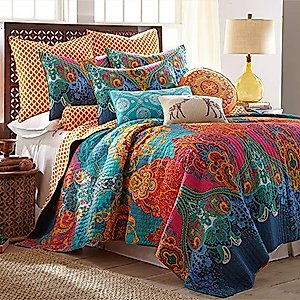 Levtex Home - Mackenzie Quilt Set - Full/Queen Quilt (88x92in.) + Two Standard Pillow Shams (26x20in.) - Bohemian - Teal, Orange, Yellow, Green, Blue - Cotton Fabric