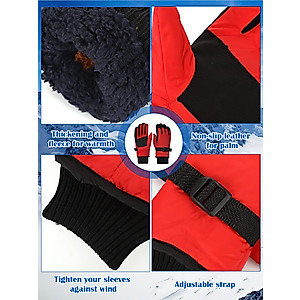 Kids Winter Windproof Waterproof Hat and Ski Snowboard Gloves, Breathable Lined Winter Cold Weather Gloves Unisex Children Heavyweight Balaclava, Ski Mask Thick Warm Fleece Face Cover for Kids Unisex