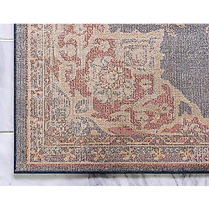 Unique Loom Utopia Collection Traditional Classic Vintage Inspired Area Rug with Warm Hues, 7' 1" x 10' Rectangle, Dark Blue/Beige