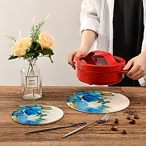 Kigai Blue Tulips with Mimosa and Butterfly Round Pot Holders Trivets Set 2 Pcs, 100% Cotton Thread Weave Trivets for Hot Dishes,Pot,Bowl,Teapot,Plates