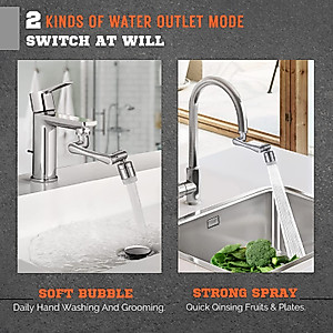 1080°+ 360° Swivel Faucet Extender, 1440° Degree Rotatable Faucet Aerator Splash Filter With 2 Water Outlet Modes. Brass Multifunction Bathroom Kitchen Sink Faucet Attachment For Washing Eye/Hair/Face