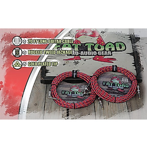 Fat Toad Guitar Cables (2 Pack) Right Angle to Straight-End Instrument Cord Tweed Cloth Jacket Braided Woven 20 FT 1/4 Inch Gold Jack TS for Electric Guitar Pedal, Bass, Audio Speaker, Amplifier
