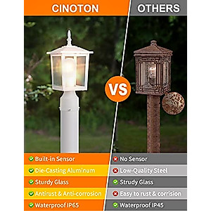 CINOTON Outdoor Post Light Fixture Dusk to Dawn, Exterior Post Lantern Lights IP65 Waterproof with Pier Mount Base, Lamp Garden Post Lights Pole Mount for Patio Pathway Deck Yard Decor Street, White