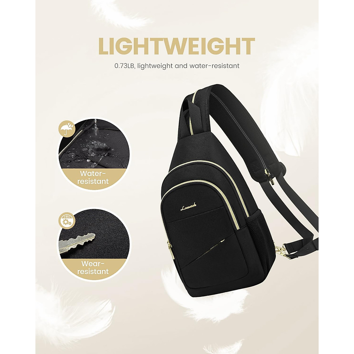 LOVEVOOK Sling Bag for Women, Sling Backpack Crossbody Bag Convertible, Small Diaper Bag Hiking Daypacks Water-resistant, Travel Shoulder Bag Chest Bag, Black