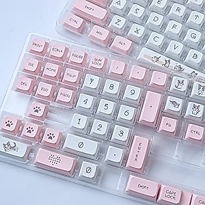 Wunzkii PBT Keycaps 133 Keys Pink Cat Keycaps Dye-Sublimation XDA Profile Custom Keycaps Cute Keycaps for Cherry Gateron MX Switches Mechanical Keyboards